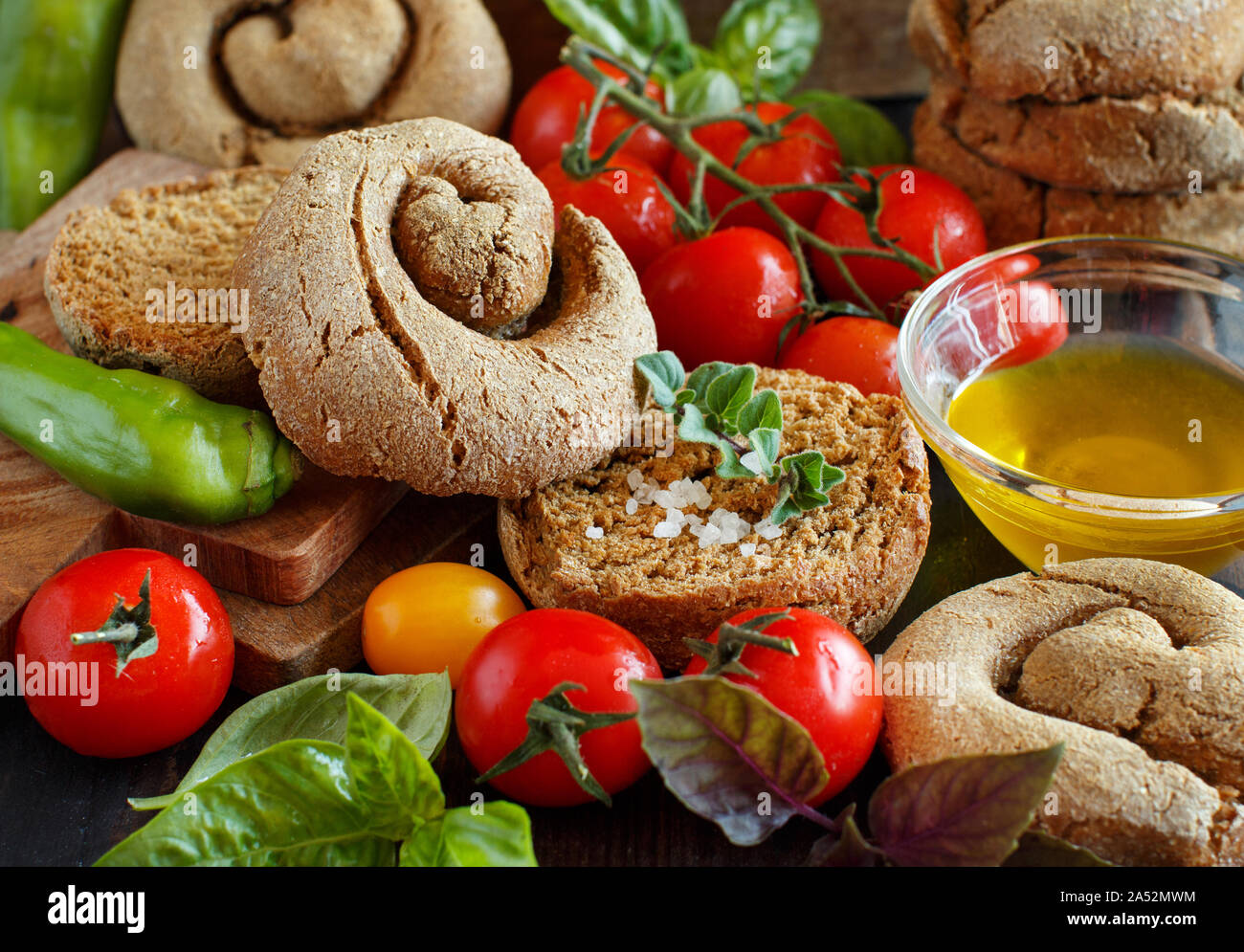 Frisella, typical south italian bread with vegetabes Stock Photo - Alamy