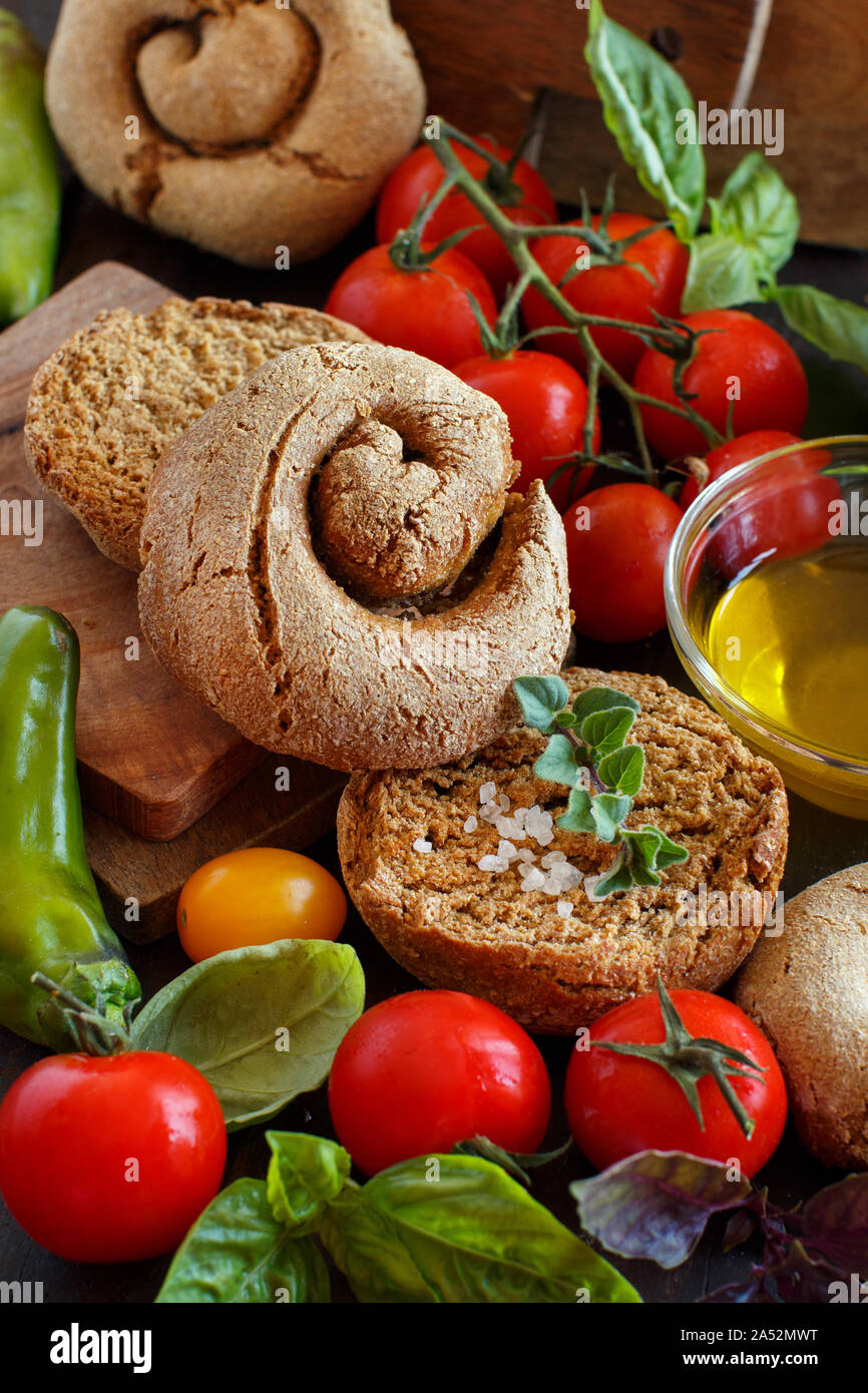 Frisella, typical south italian bread with vegetabes Stock Photo - Alamy