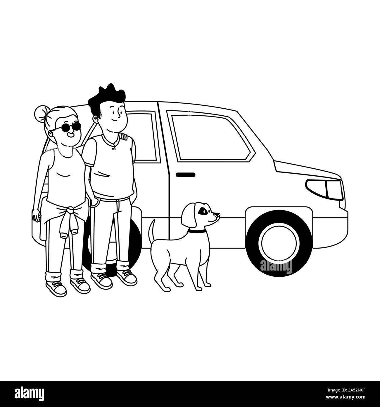 car and teen boy and girl with cute dog Stock Vector Image & Art - Alamy