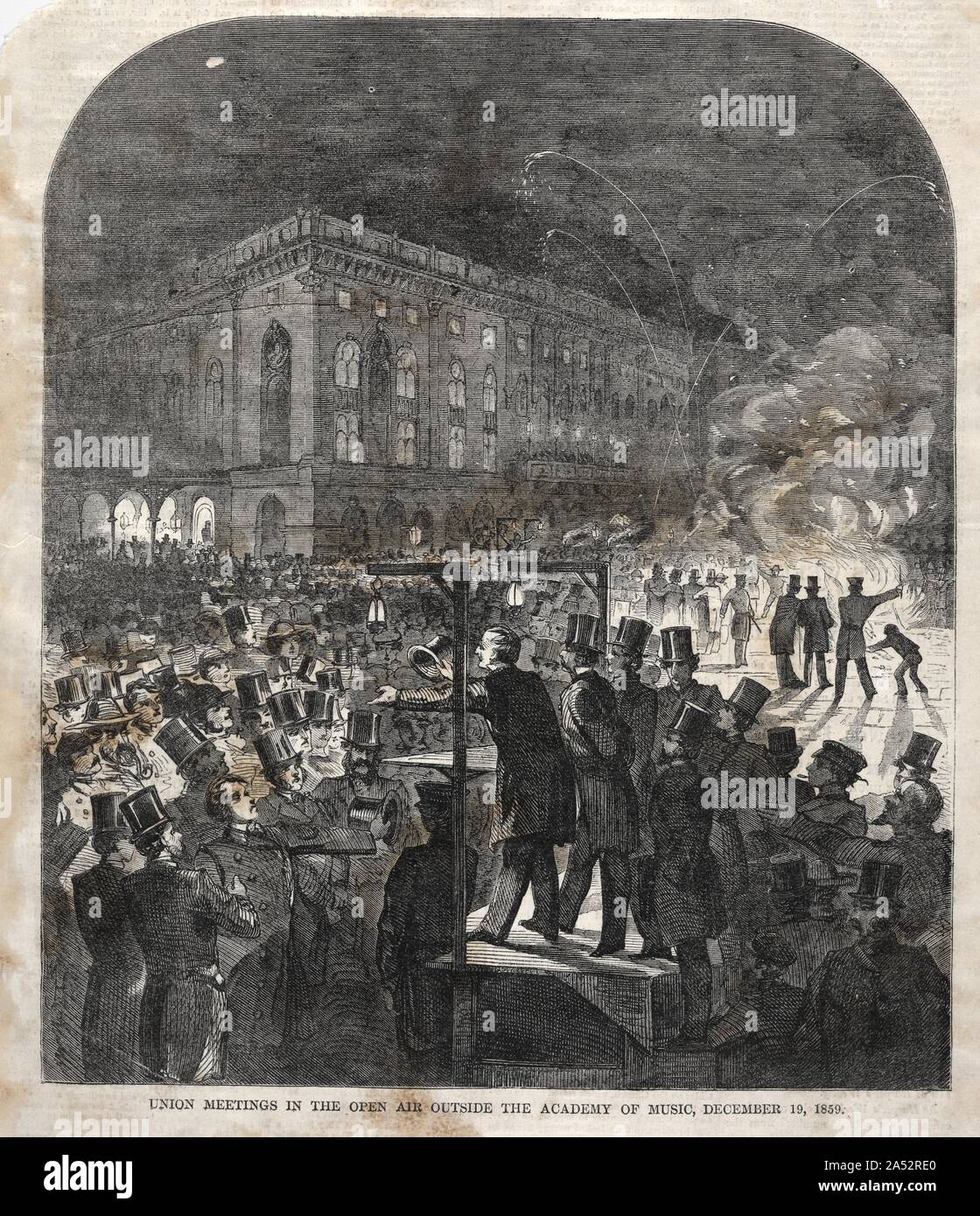 Union Meeting in the Open Air Outside the Academy of Music, 1859 Stock ...