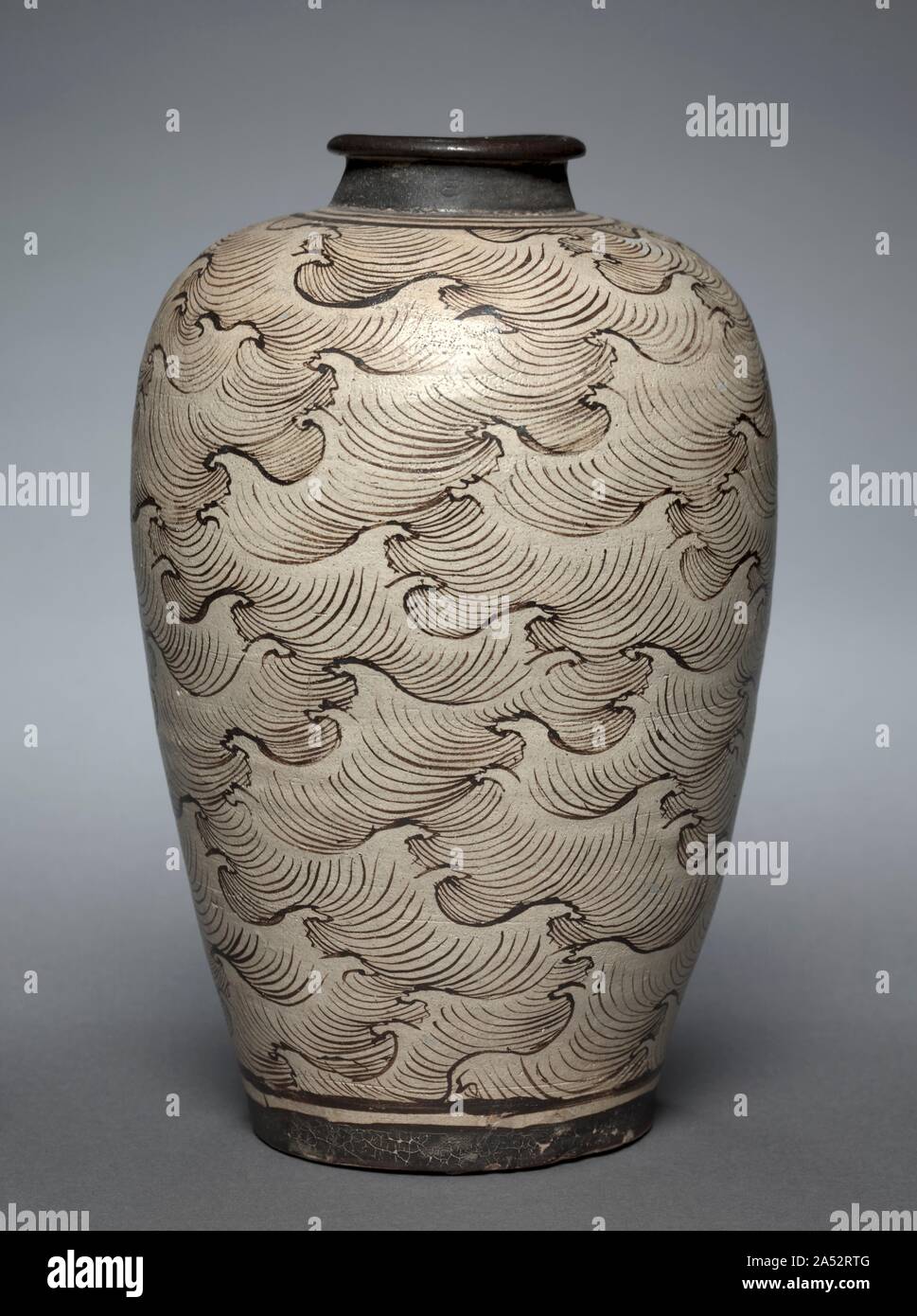 Vase (Meiping) with Waves, 1200s-1300s. Jizhou ware characteristically ...