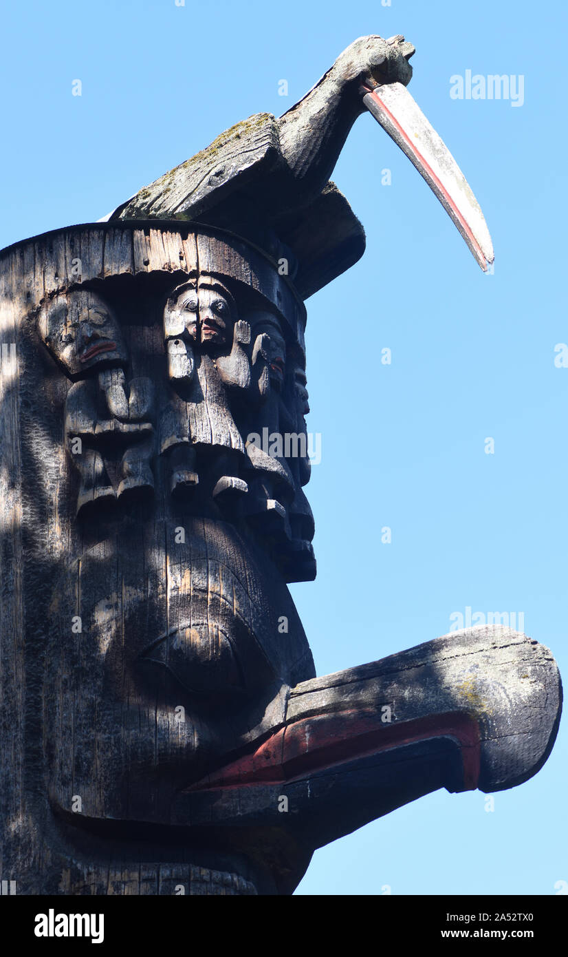 Detail of a totem pole in Thunderbird Park. , Victoria, British ...