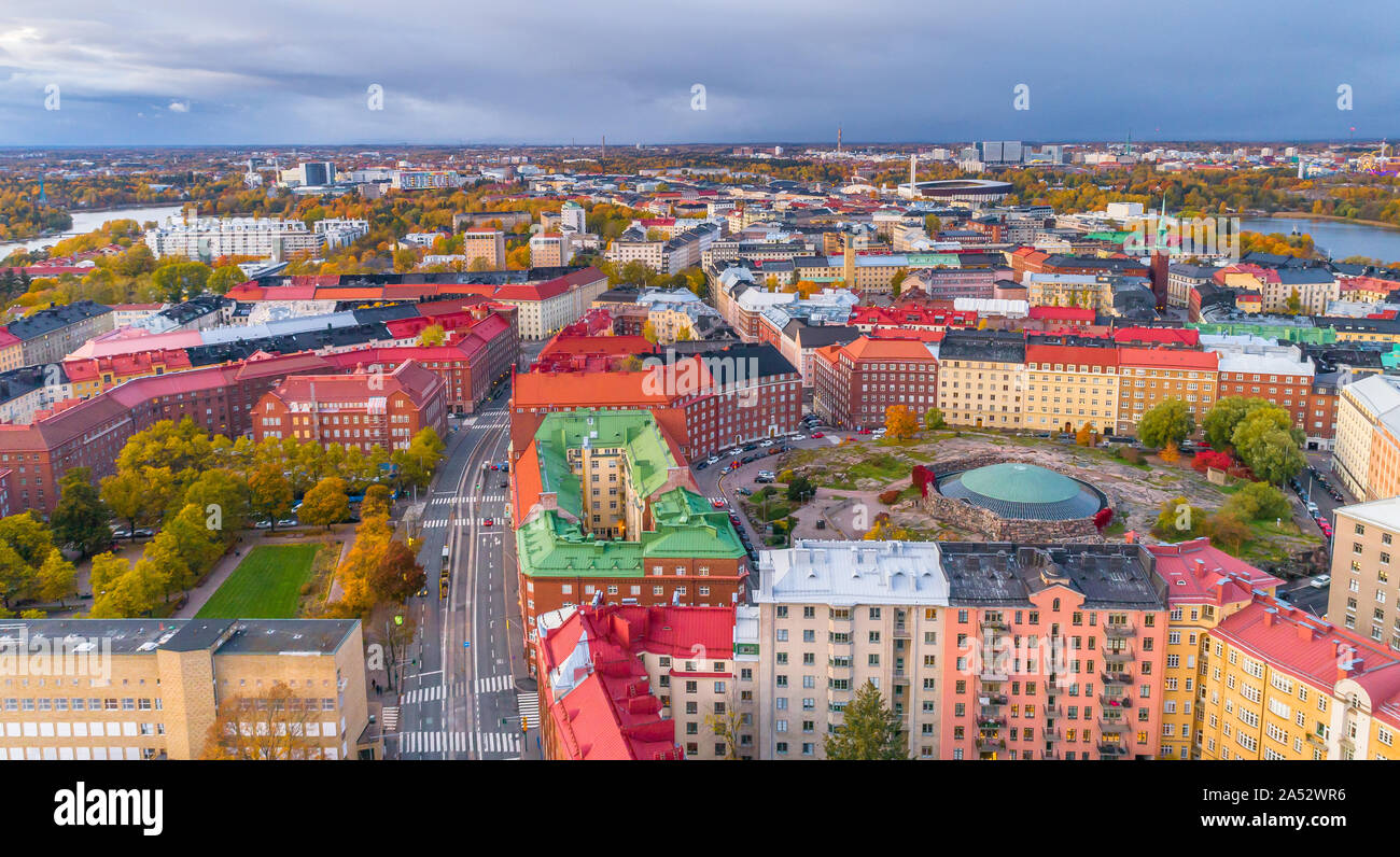 Aerial view of Helsinki. sky and clouds and colorful buildings ...