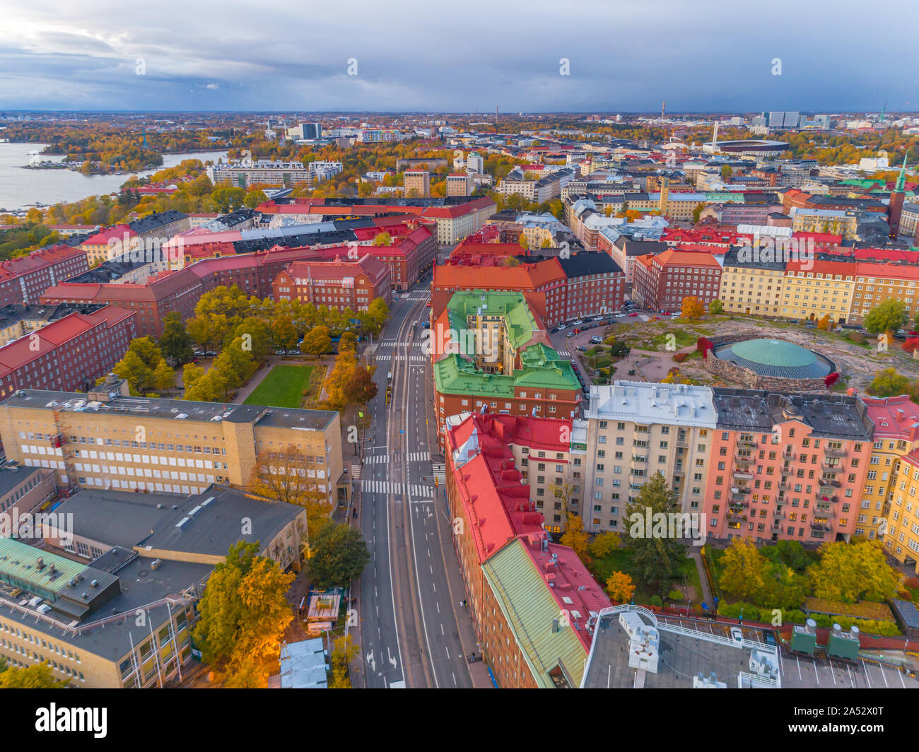 Aerial view of Helsinki. sky and clouds and colorful buildings ...