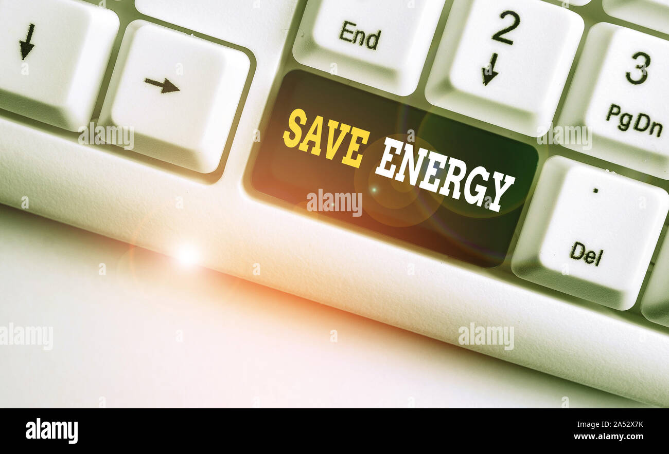 Conceptual hand writing showing Save Energy. Concept meaning decreasing ...