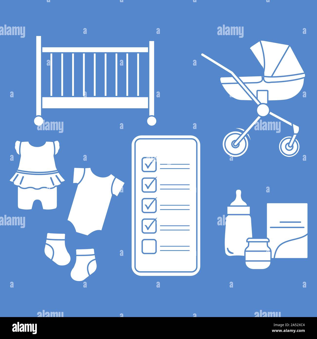 Vector illustration with smartphone with checklist, newborn baby ...