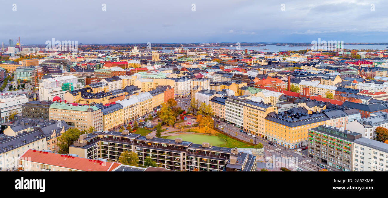 Aerial view of Helsinki. sky and clouds and colorful buildings ...