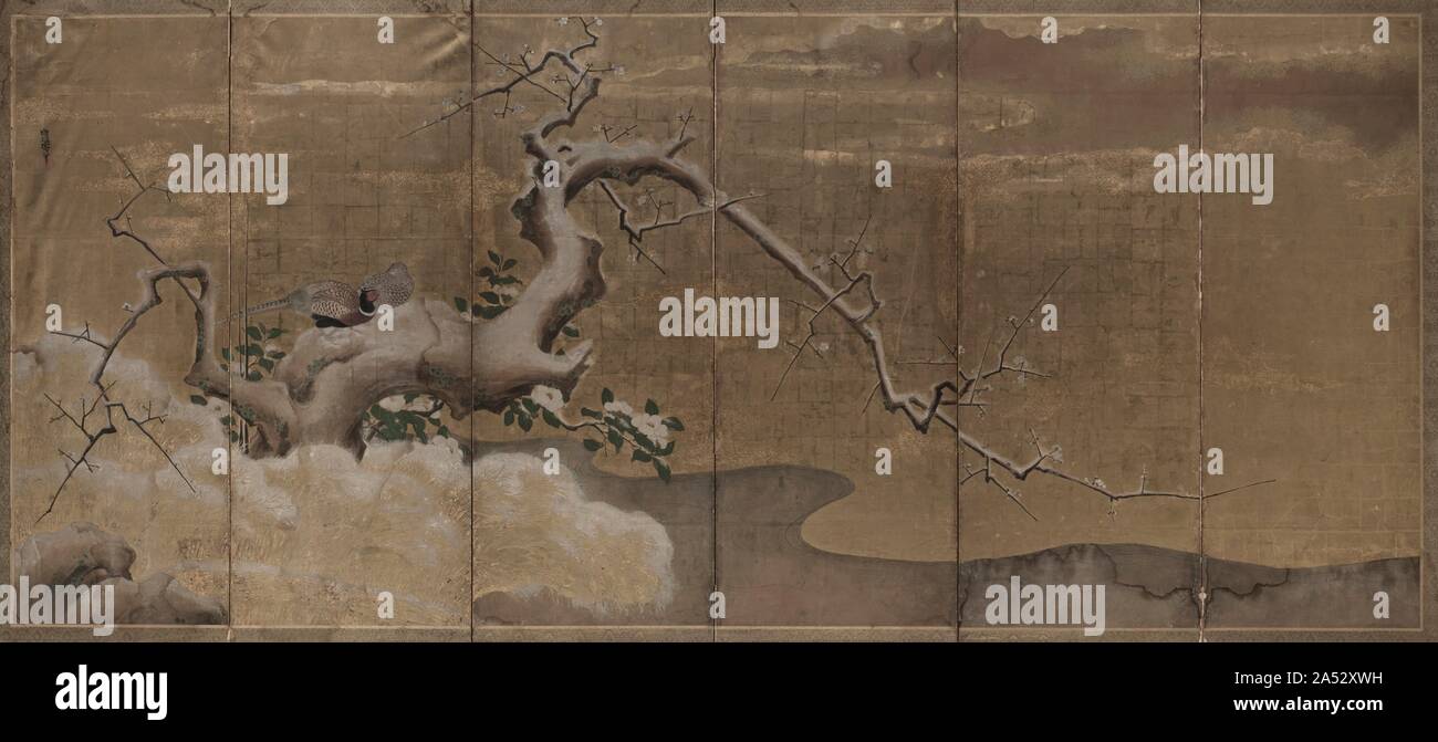 Winter Scene with Plum Trees and Pheasants (Birds Right), early 1600s ...