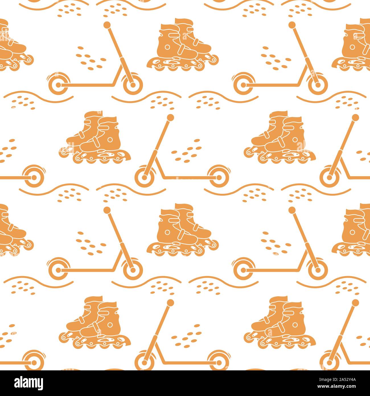 Vector seamless pattern with rollers, kick scooter. Athletic, healthy ...