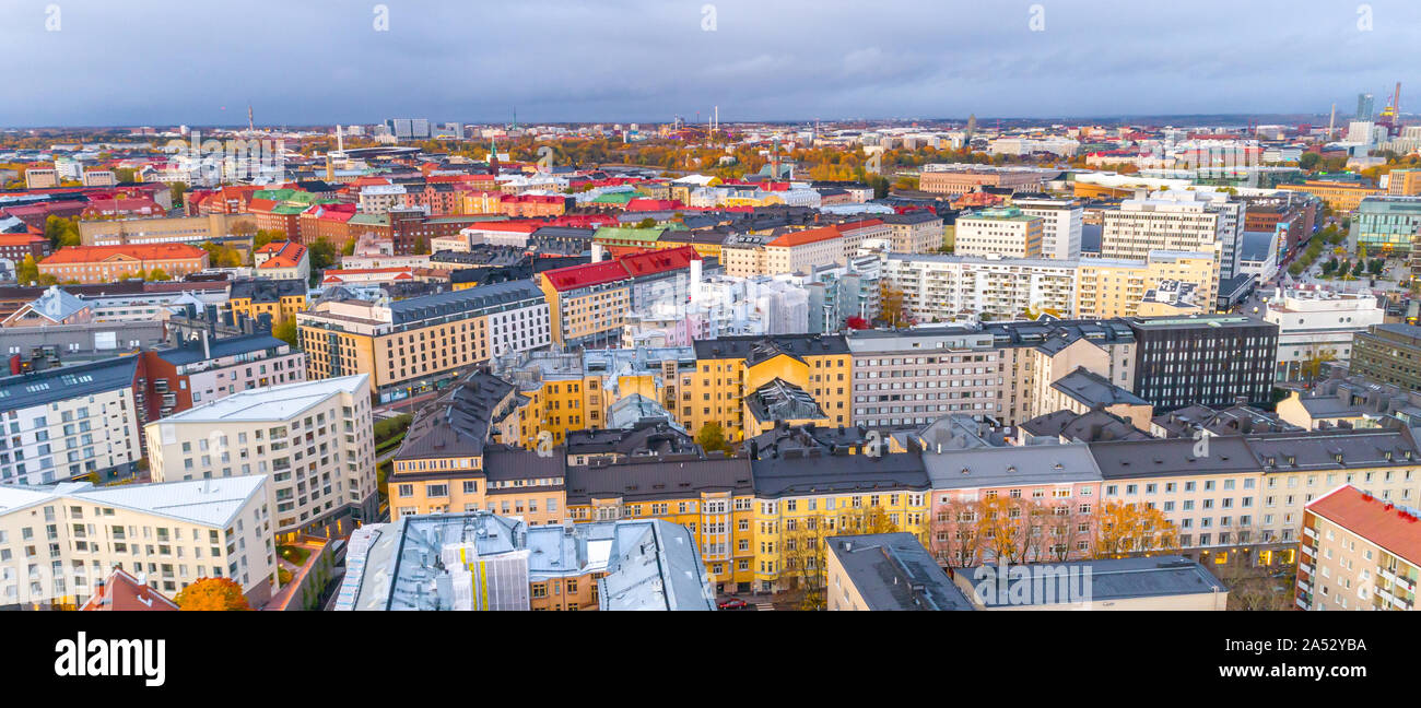 Aerial view of Helsinki. sky and clouds and colorful buildings ...
