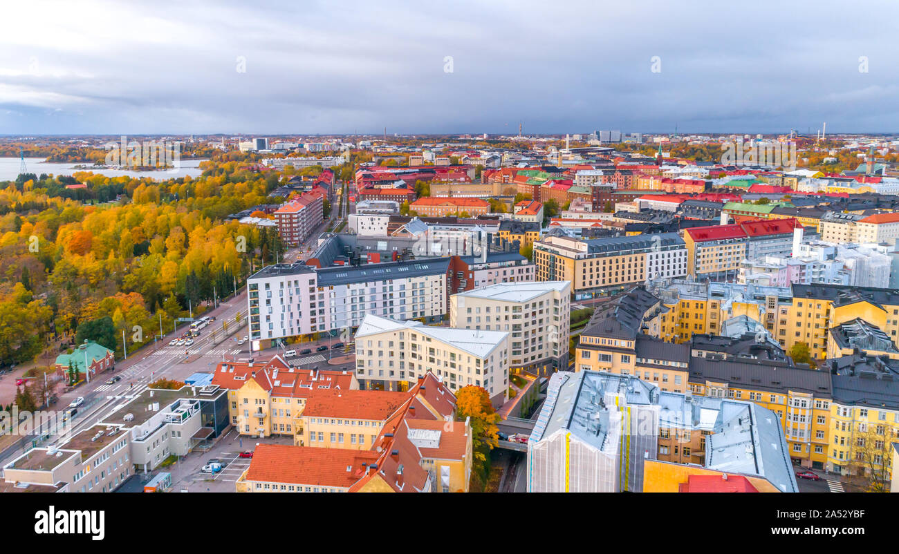 Aerial view of Helsinki. sky and clouds and colorful buildings ...