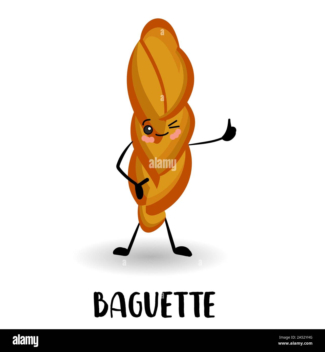 Baton. Long wicker bread. Cartoon cute character baked goods with arms ...