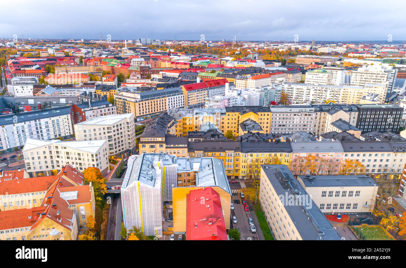 Aerial view of Helsinki. sky and clouds and colorful buildings ...