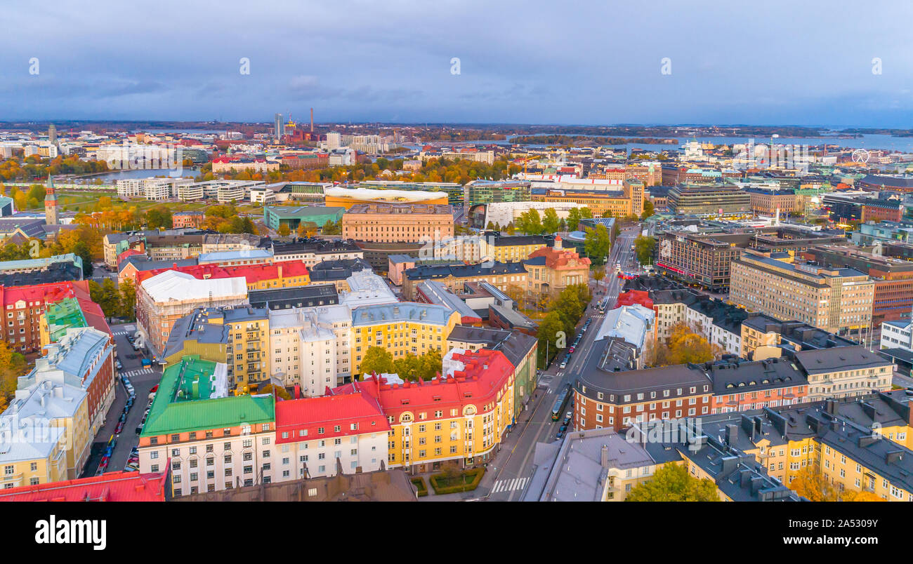 Aerial view of Helsinki. sky and clouds and colorful buildings ...