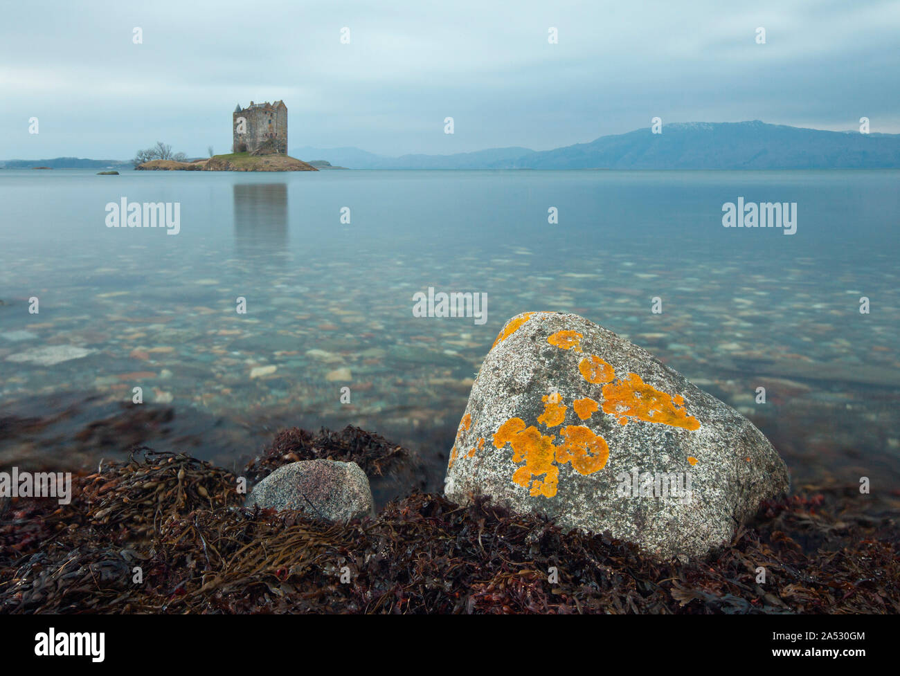 Castle Stalker on a tidal Islet on Loch Laich, an inlet off Loch Linnhe ...