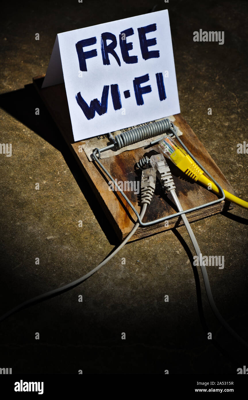 The dangers and risks of Free Wi-fi. Cyber crime and hacking Stock ...