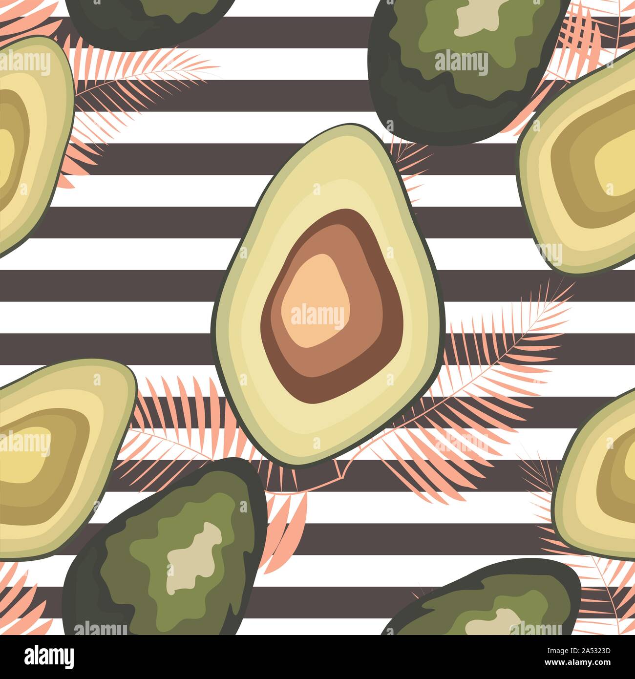 Seamless pattern with tiger stripes and tropical fruits and leaves ...