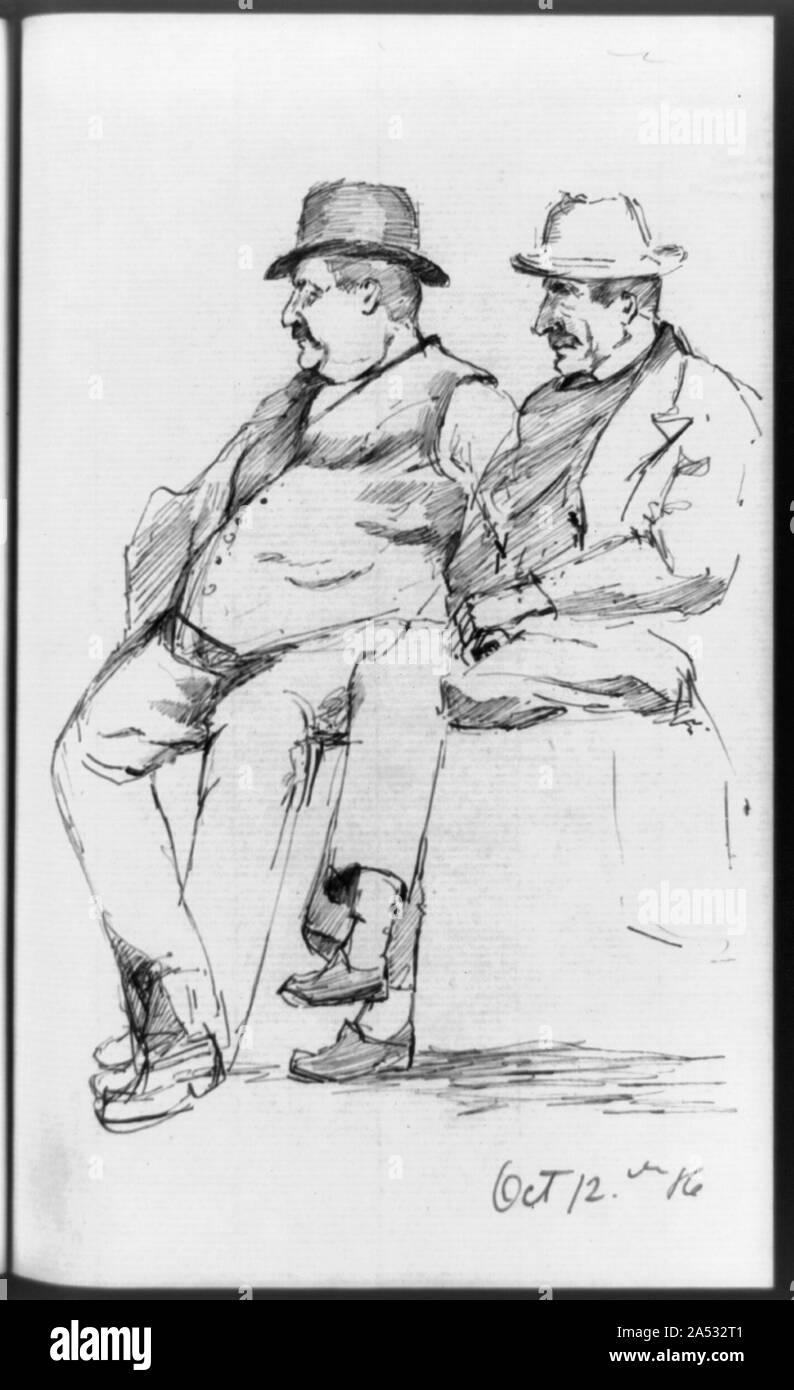 Two men, full-length, seated, facing left Stock Photo - Alamy