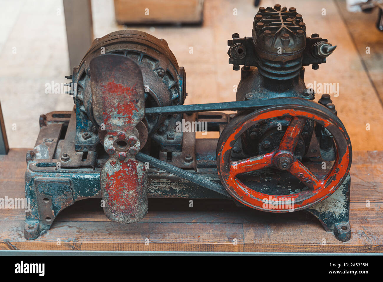 Old engine with propeller. Vintage rugged motor and cylinders Stock ...