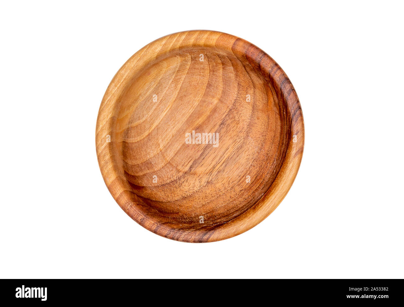 Top view of handmade empty wooden bowl isolated on white background ...