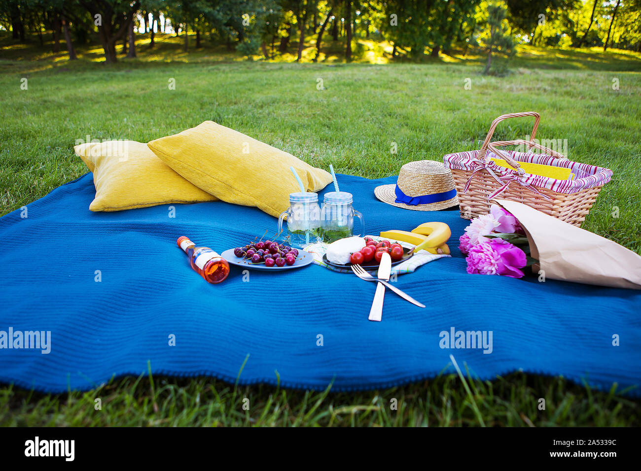 Bright summer picnic on nature-summer, sun, happiness Stock Photo - Alamy