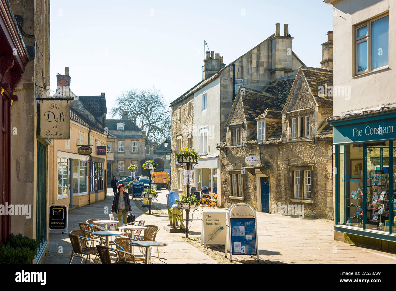 A late winter sunny day in the centre of Corsham Wiltshire England UK ...