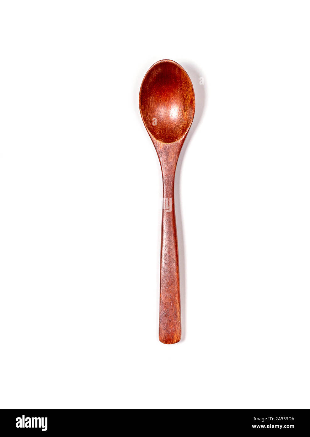 Top view of handmade wooden empty spoon isolated on white background ...