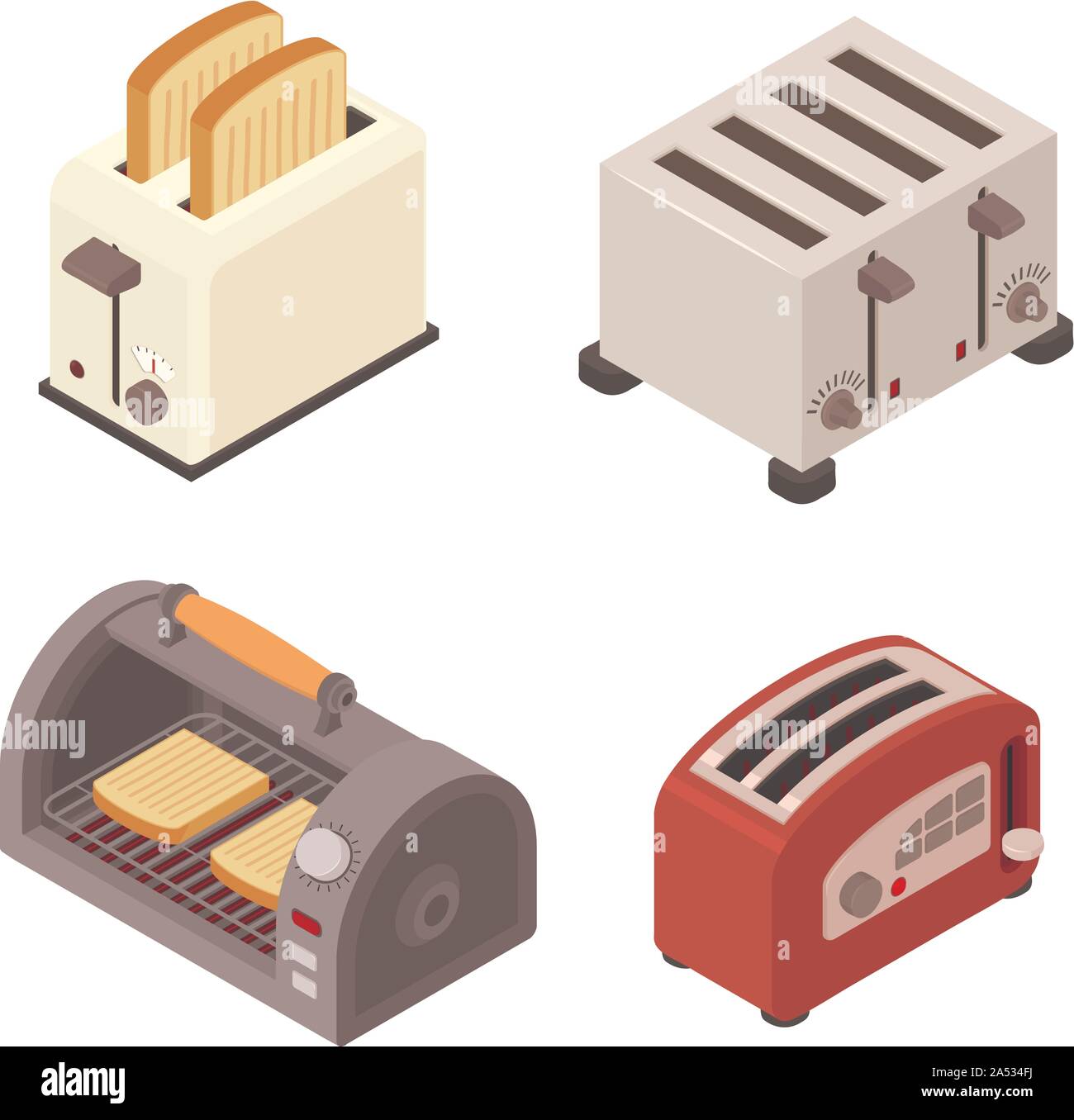 Toaster icons set. Isometric set of toaster vector icons for web design ...