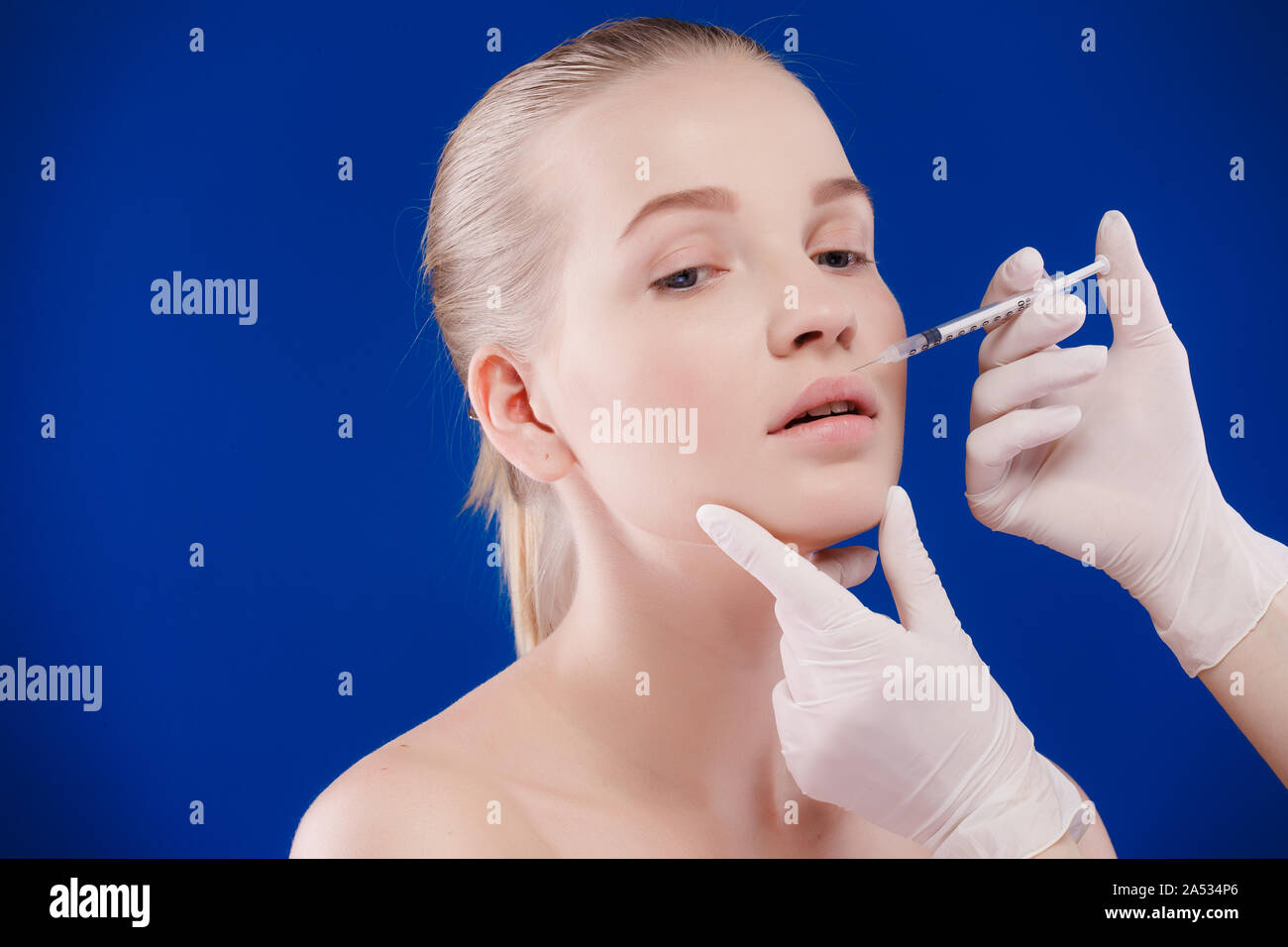 Beauty woman botox injections. Treatment with botox hyaluronic collagen ...