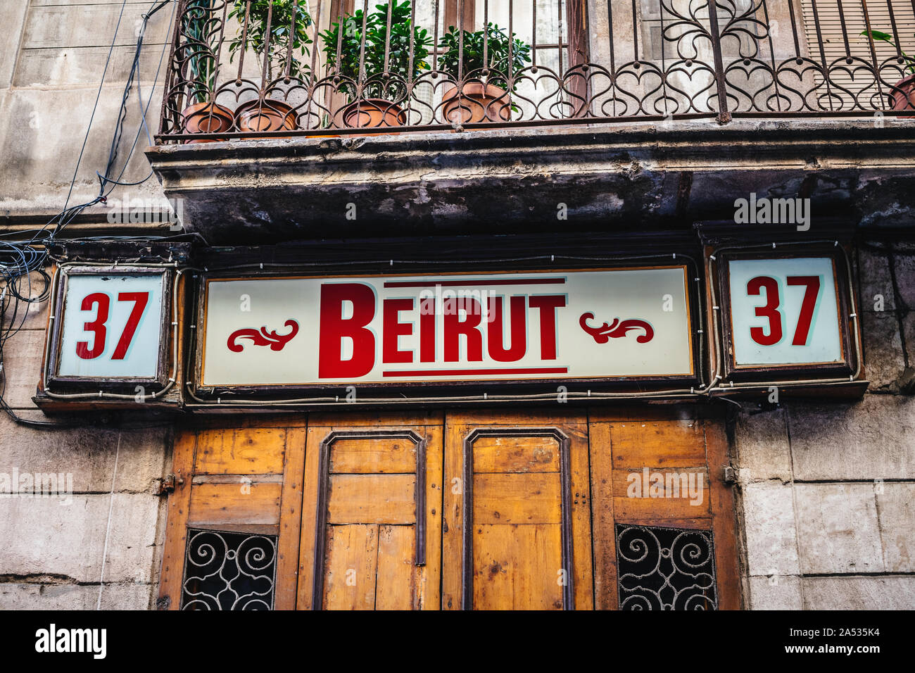 Barcelona, Spain - Nov 14 2017: Facade of the Beirut 37 Cocktail bar in ...