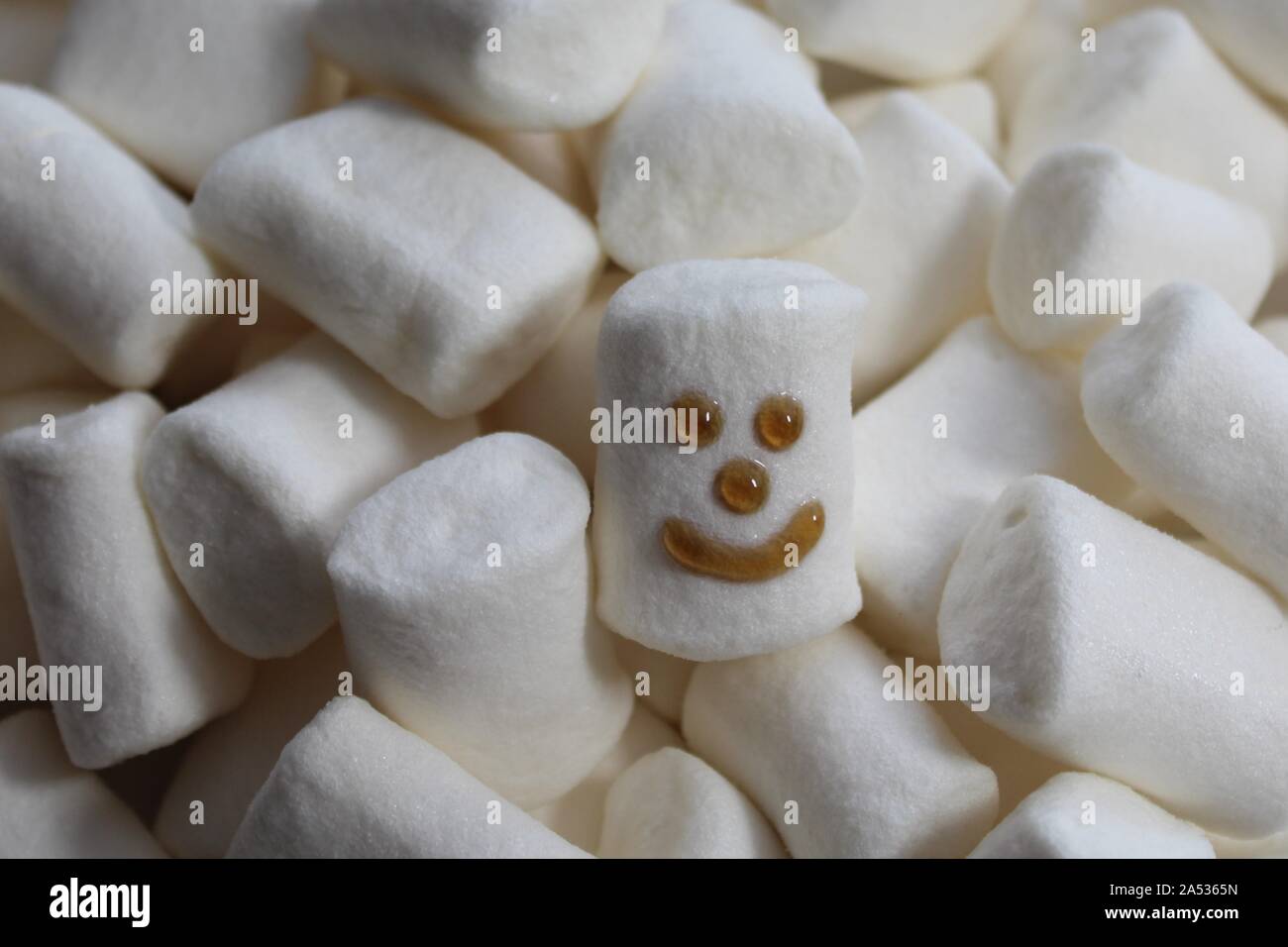 The picture shows a marshmallow with a funny face Stock Photo - Alamy