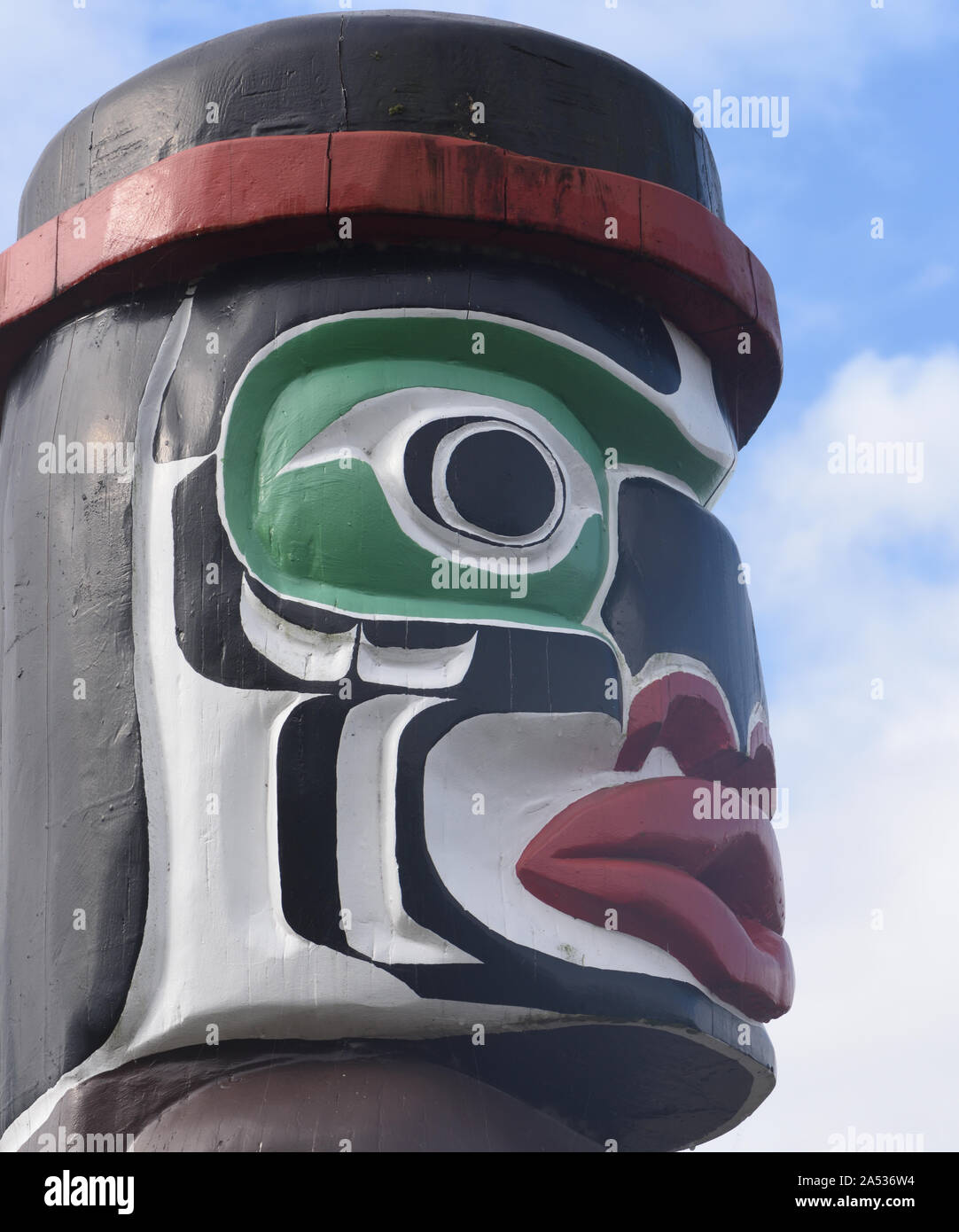 Detail of a totem pole at Cape Mudge Village. Cape Mudge , Quadra ...
