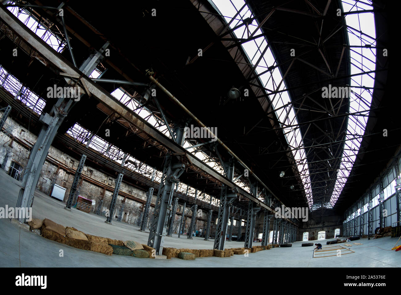 Empty factory building or warehouse building with concrete floor for ...