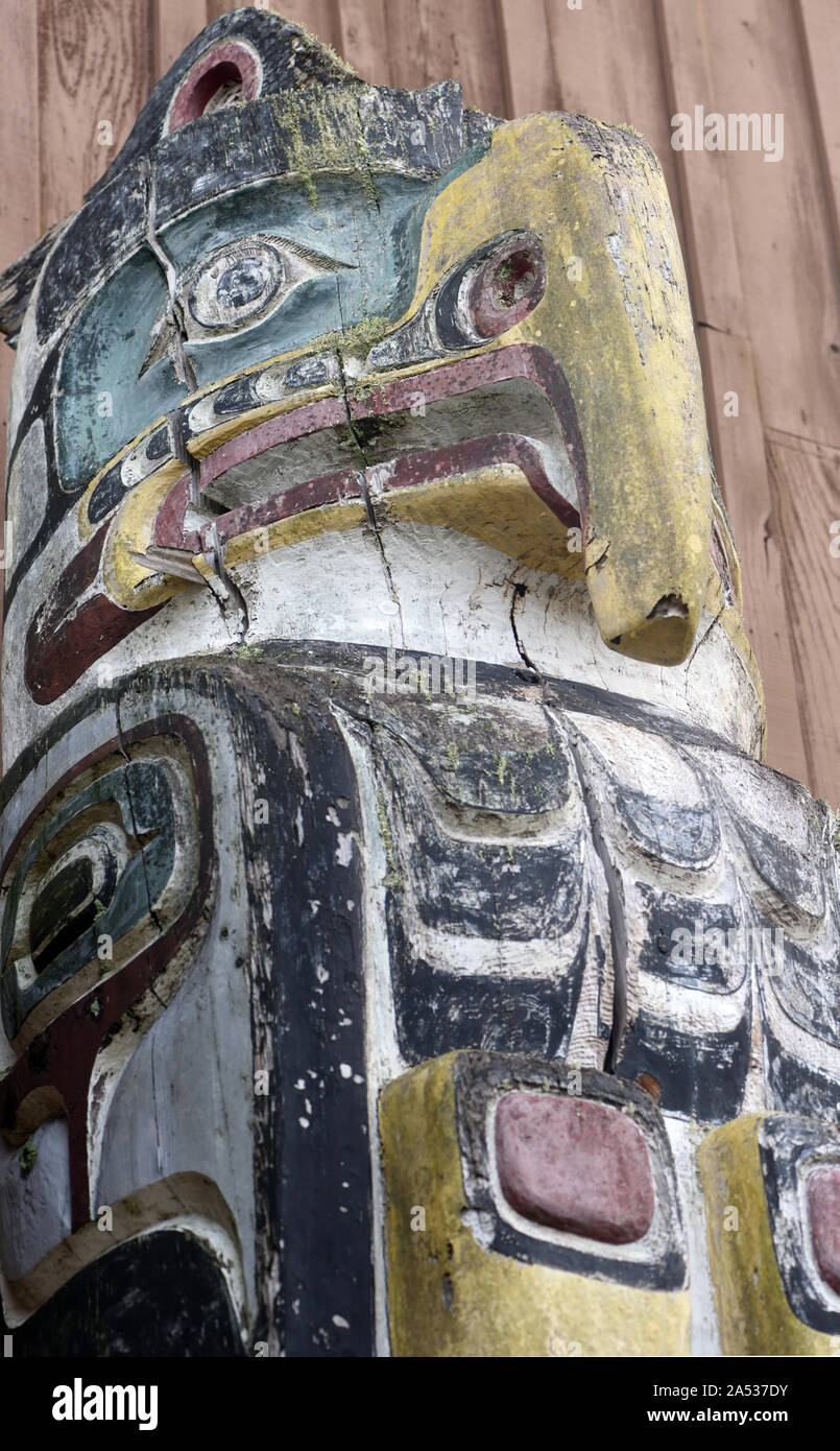 Detail of a totem pole at Cape Mudge Village. Cape Mudge , Quadra ...