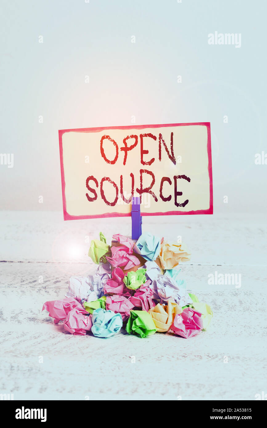 Writing note showing Open Source. Business concept for denoting ...
