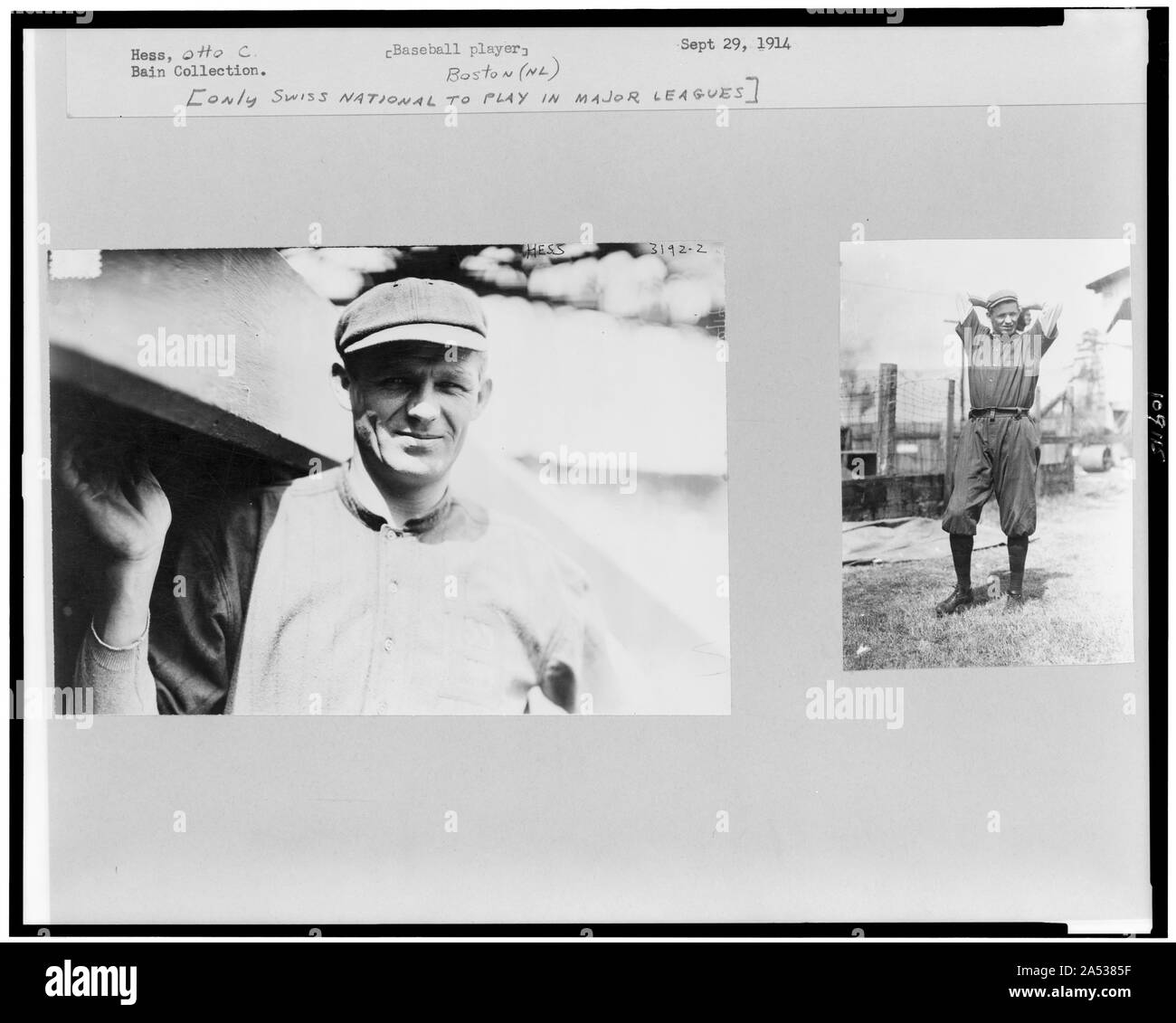 Two photographs of Otto C. Hess, Boston NL, one a half-length portrait ...