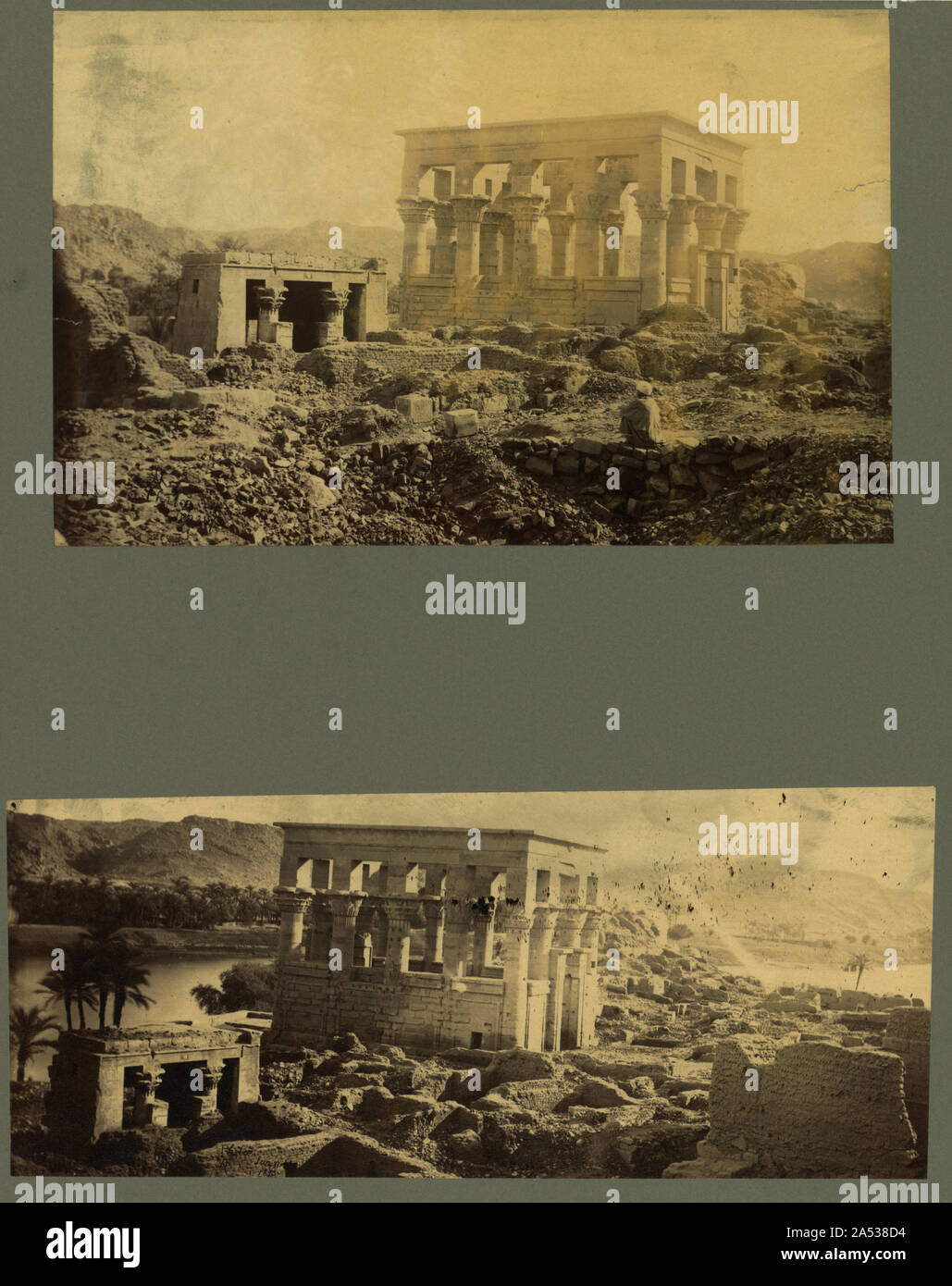 Two photographs showing the ruins of a temple (Trajan's Kiosk or ...