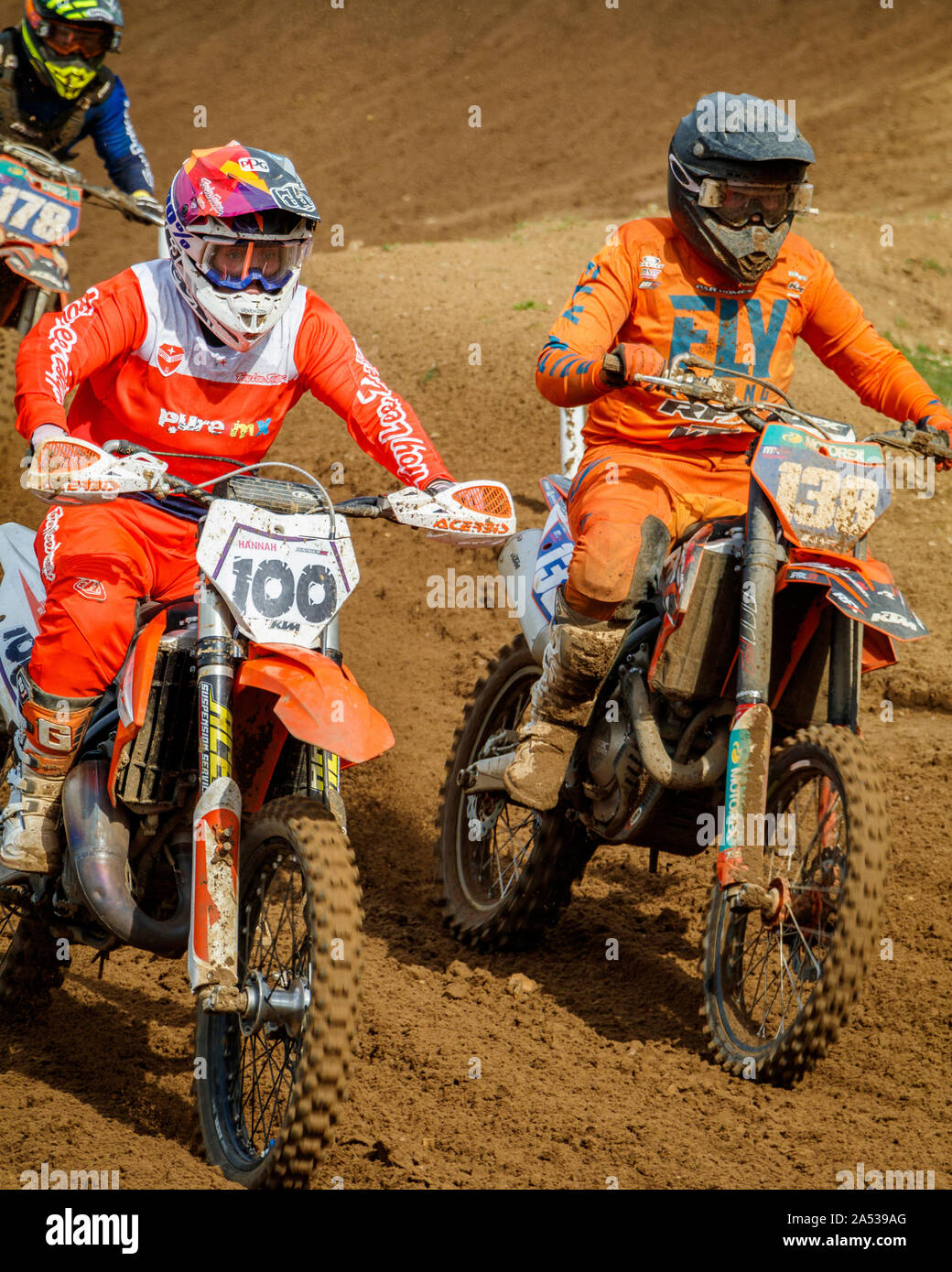 Hannah Jones and Kathryn Booth on KTM's during the ladies race at the ...