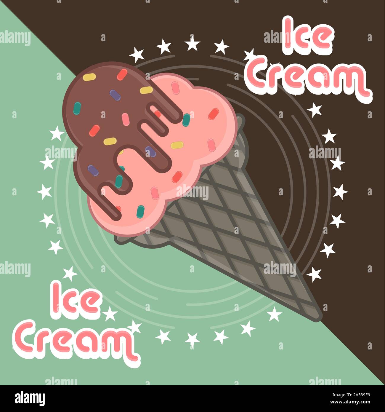 Strawberry and chocolate ice cream cone. Vintage poster - Vector ...