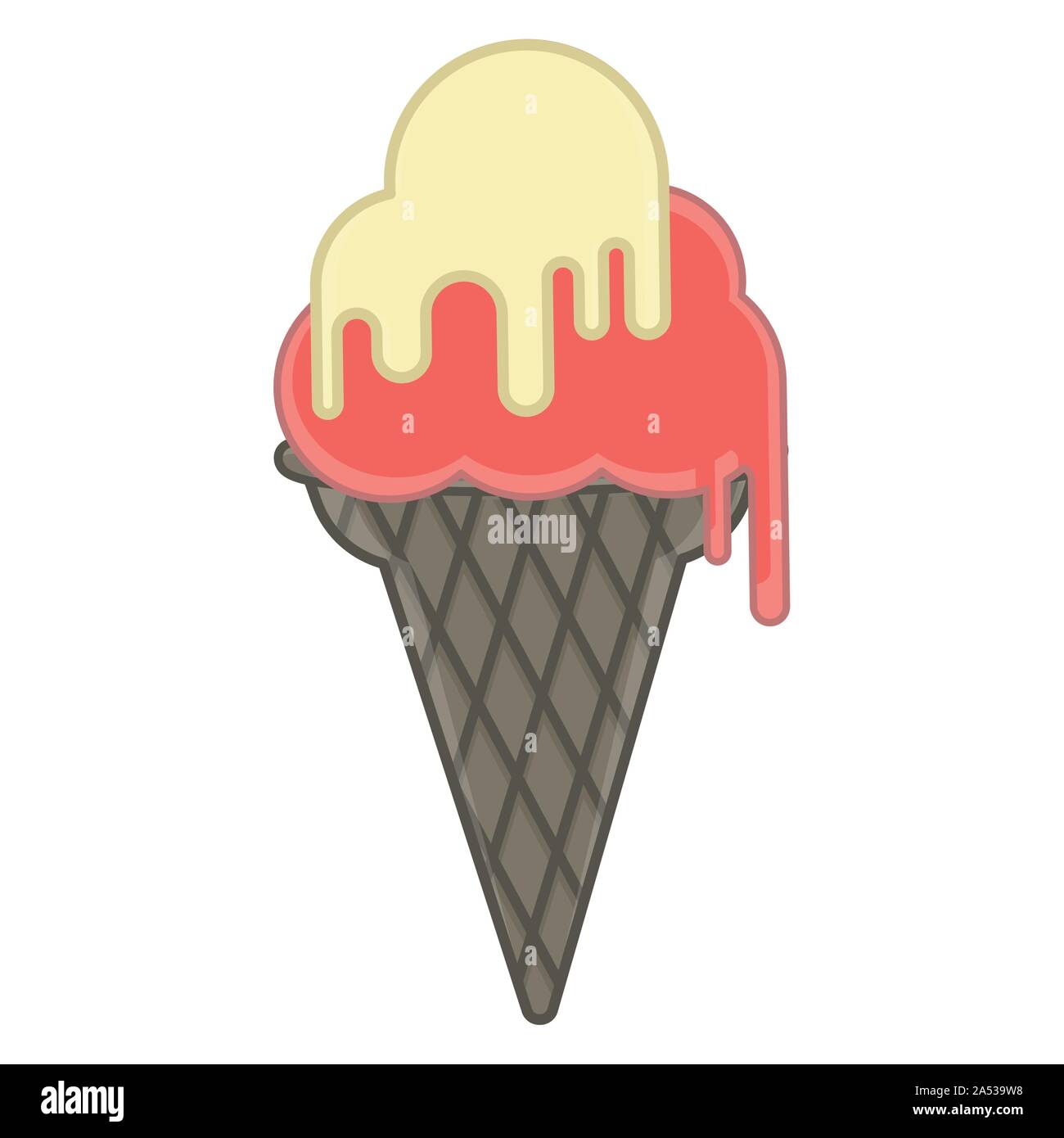 Vanilla and strawberry ice cream cone - Vector illustration Stock ...