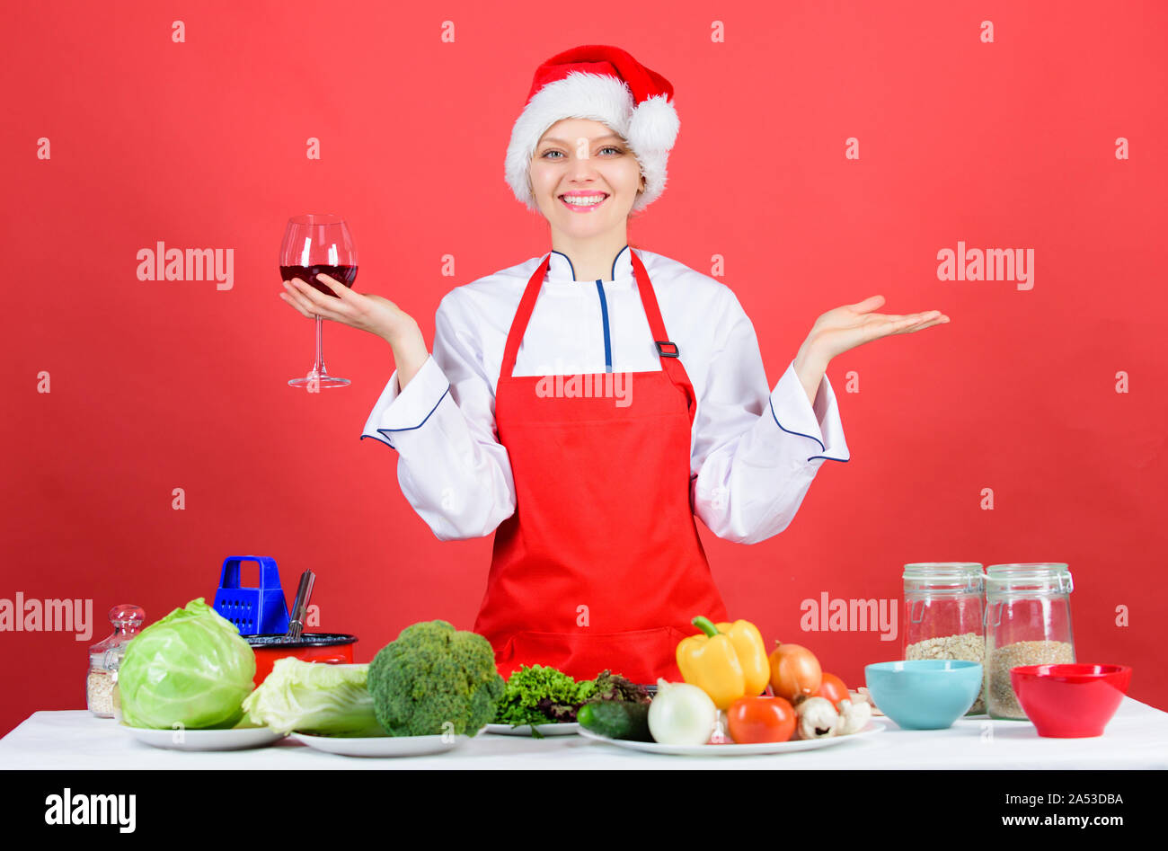 Woman chef cooking christmas dinner wear santa hat. Best christmas ...