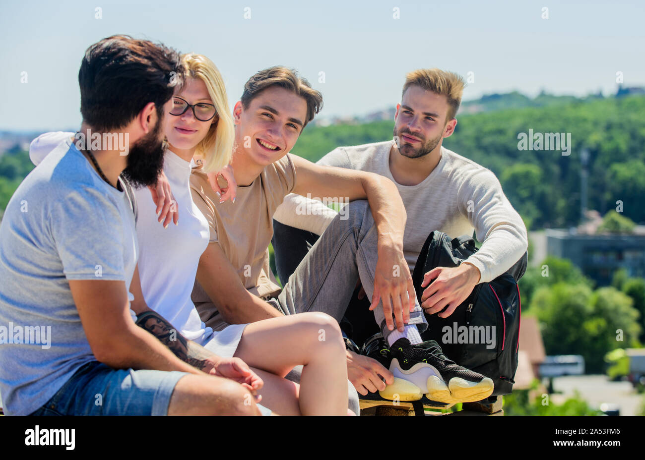 Having fun together. group of four people. great fit for day off. best ...