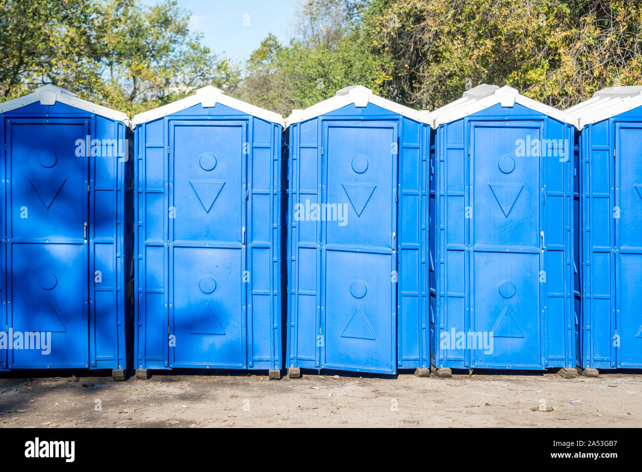 Long Row Of Portable Bio Toilet Cabins Blue Cabines Of Bio Toilets A