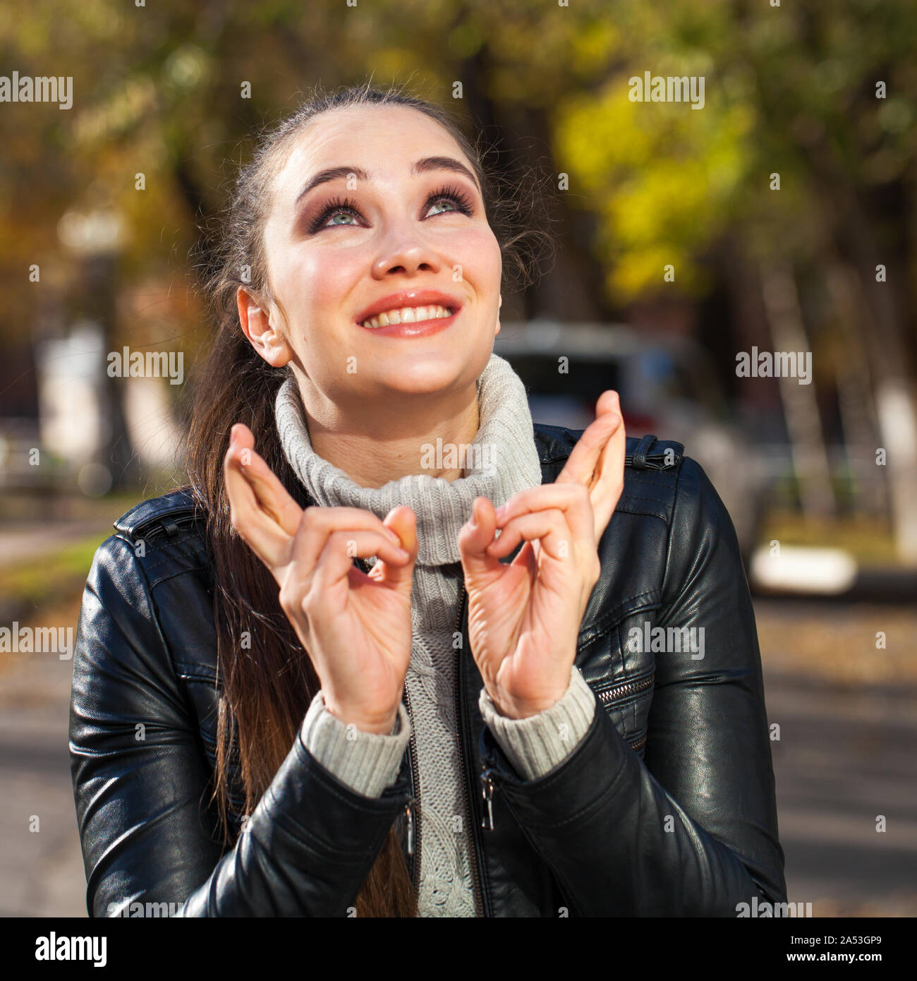Body language and emotions concept. Young beautiful satisfied woman ...