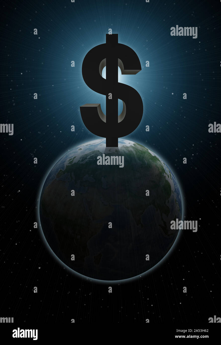 Planet Earth with big dollar sign above it Stock Photo - Alamy