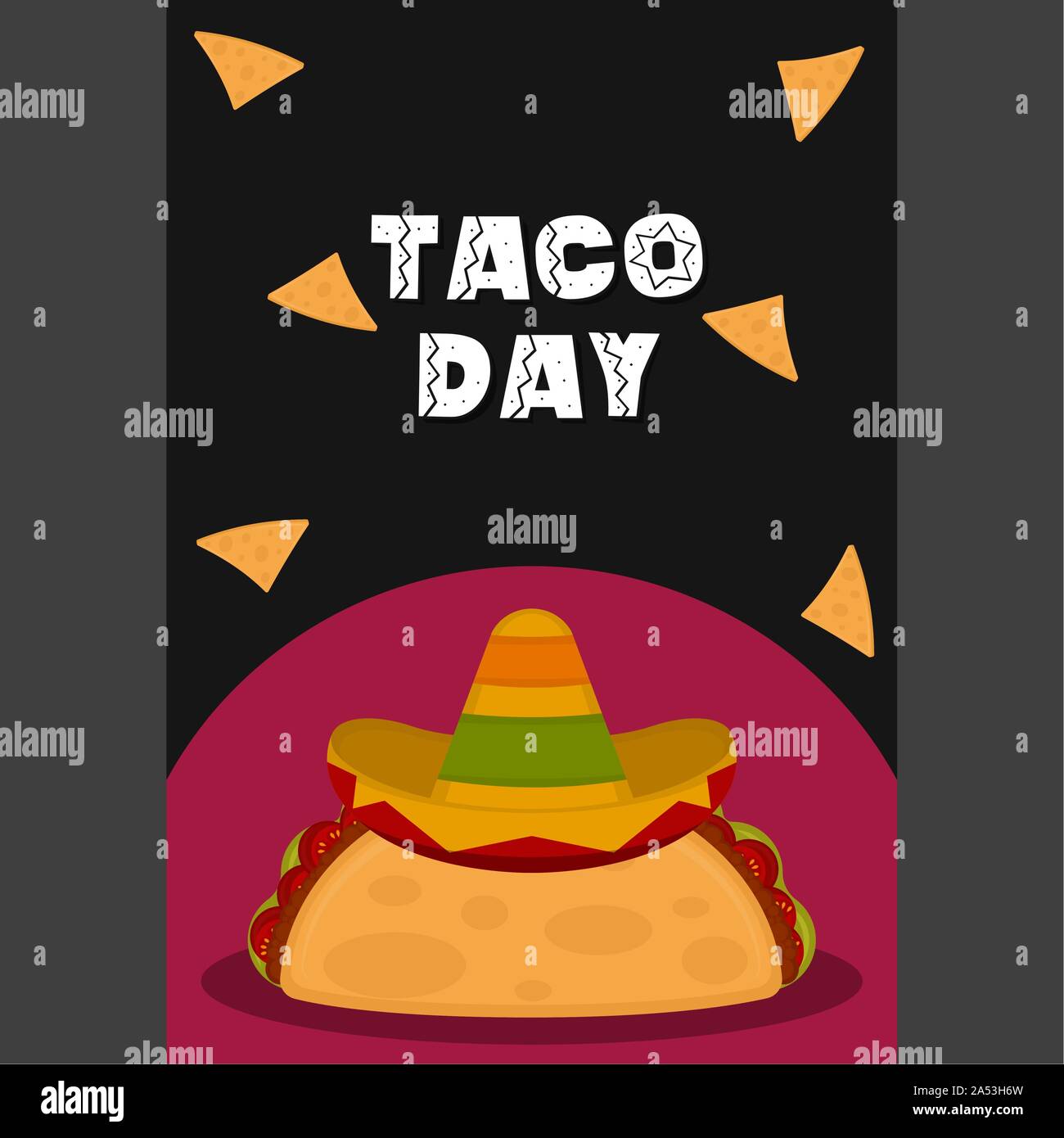 Taco day poster. Taco with a traditional mexican hat - Vector ...