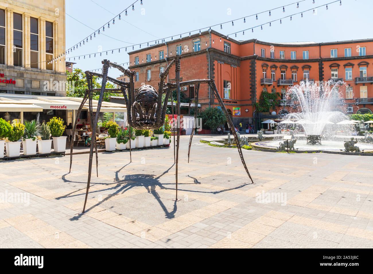 Armenia. Yerevan. August 16, 2018. Spider sculpture at Charles Aznavour ...