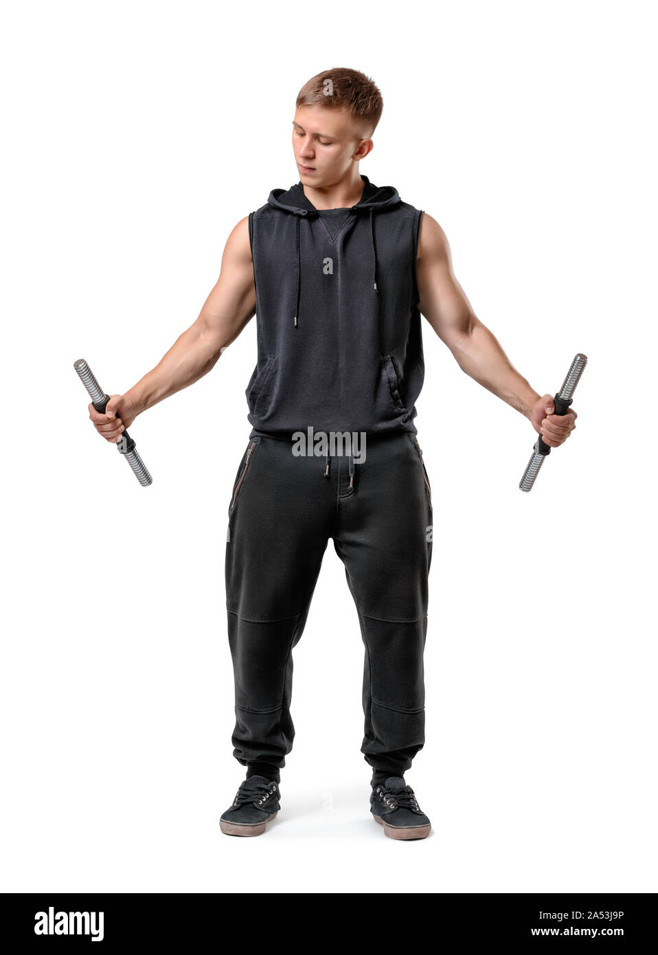 Male holding dumbbell bar hi-res stock photography and images - Alamy