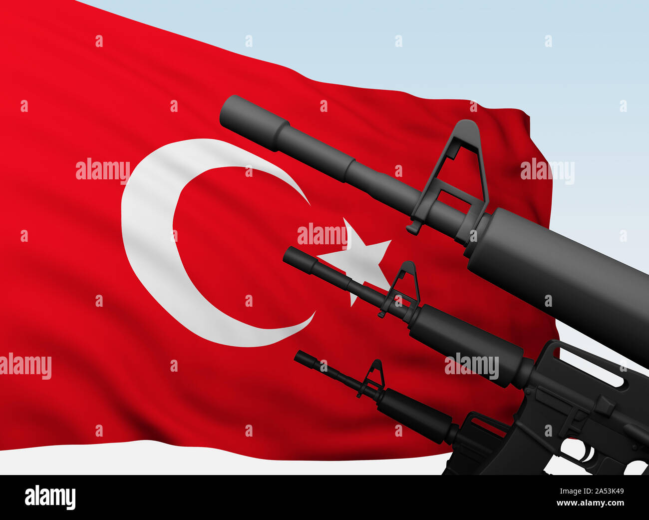 machine gun with flag Turkey. 3d rendering Stock Photo - Alamy