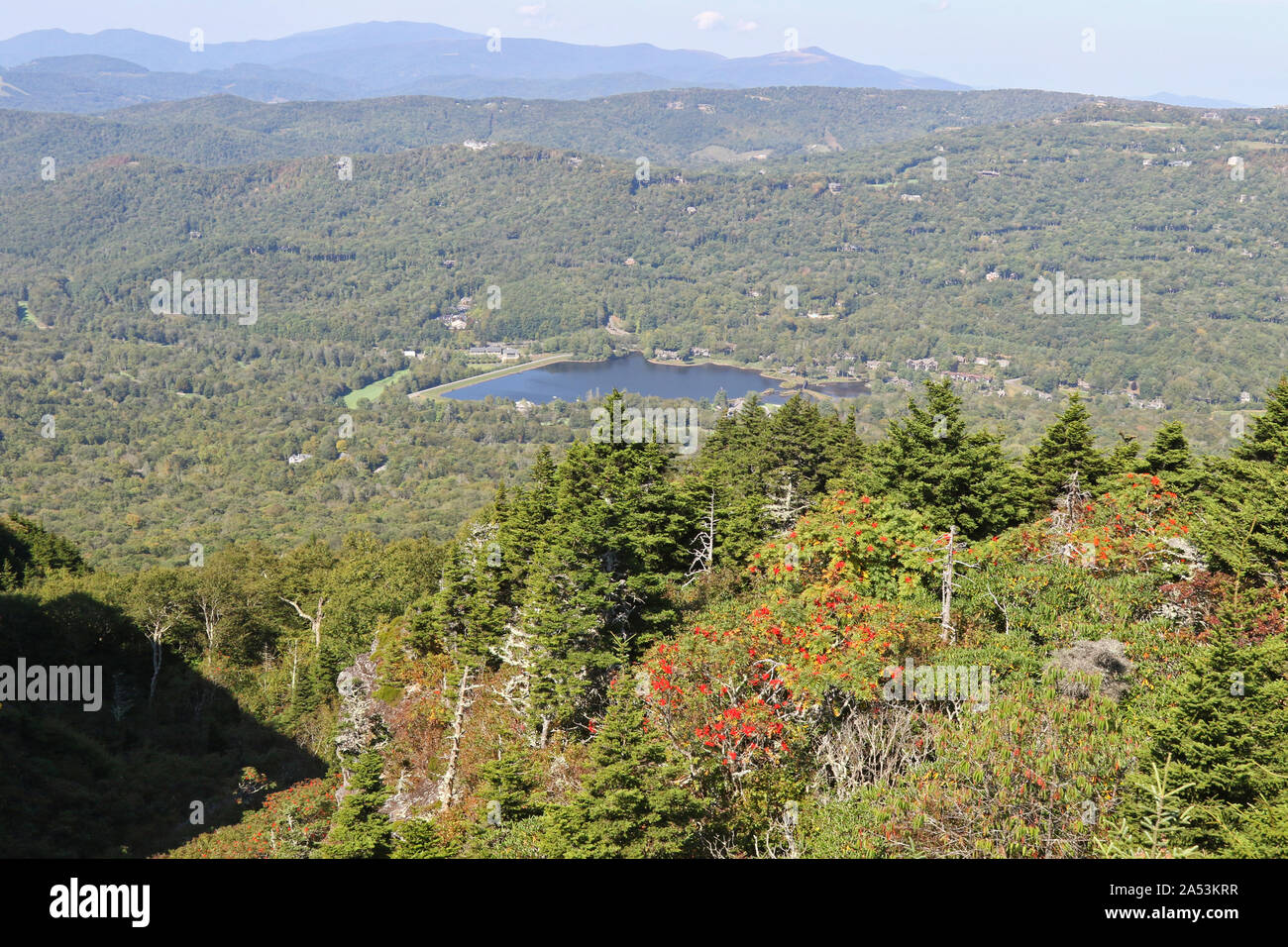 View form Grandfather Mountain's mile high swinging bridge, North ...